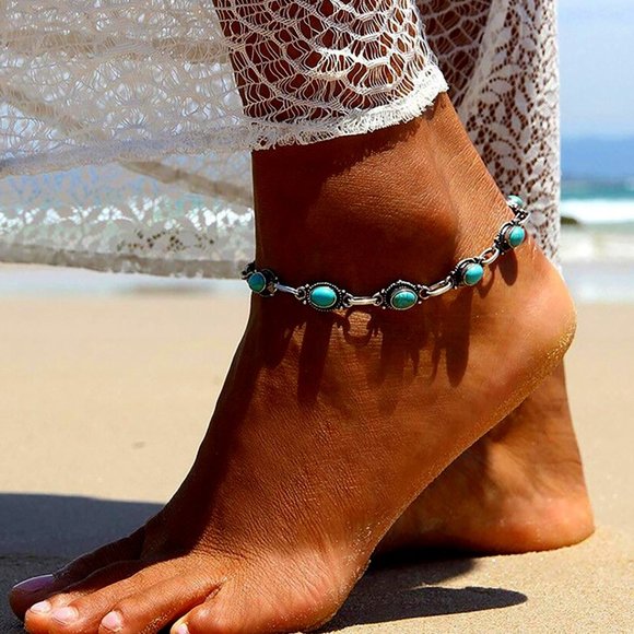 Jewelry | Womens Anklet Oval Turquoise Silver Native American Style ...